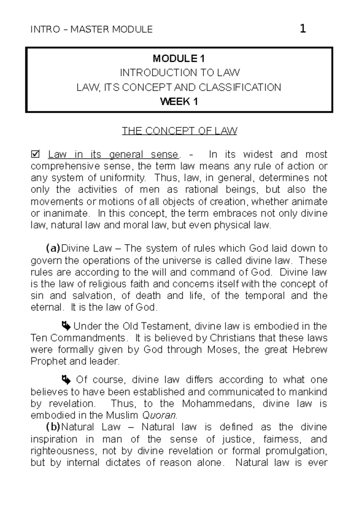 Introduction to Law (LAW 101) - Concepts, Classifications, and ...