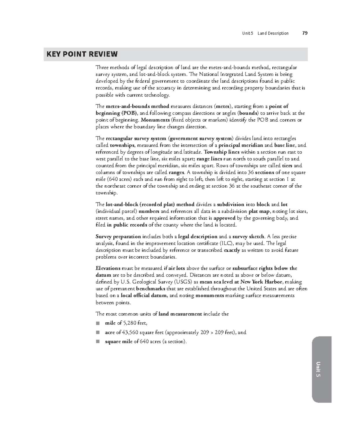 Unit 5: Land Description Chapter 5 Review and Key Point Summary - Studocu