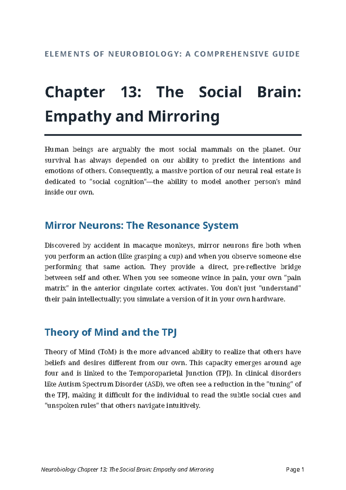 Elements of Neurobiology: Chapter 13 - The Social Brain - Studocu