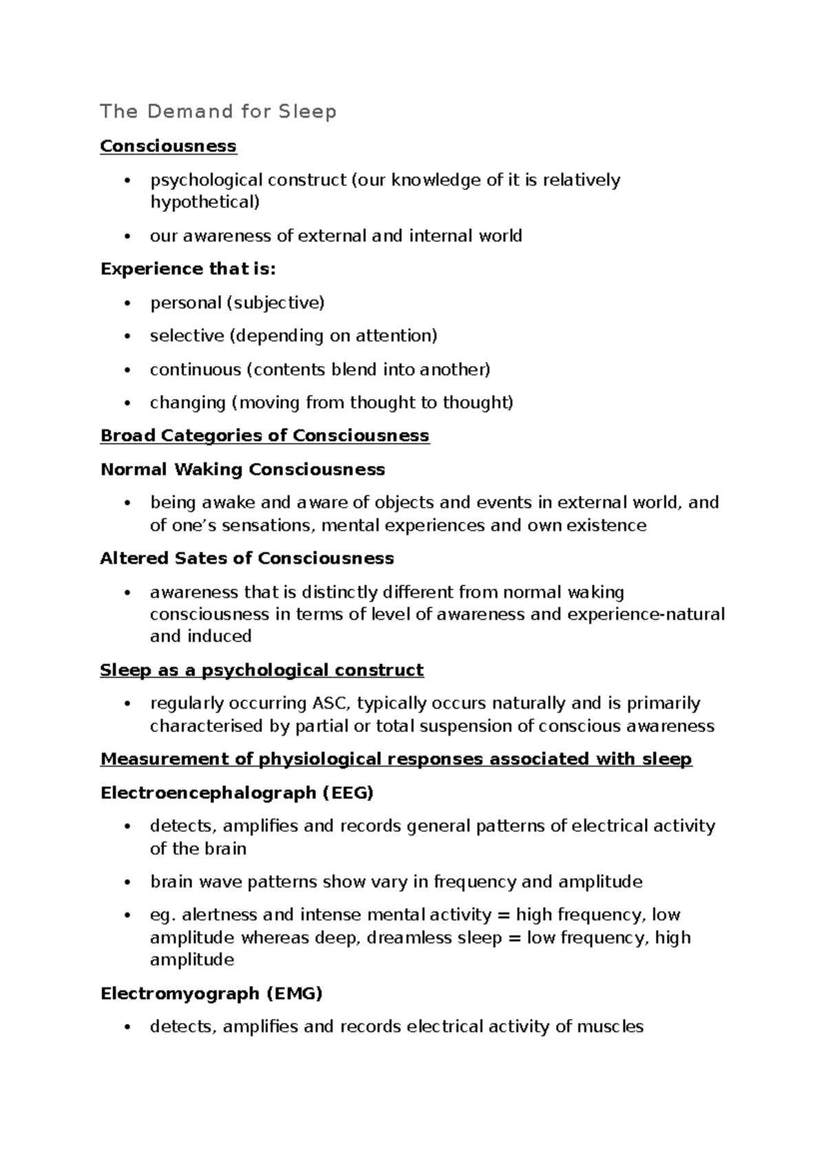 VCE Psych AOS 3: Understanding Sleep and Consciousness - Studocu