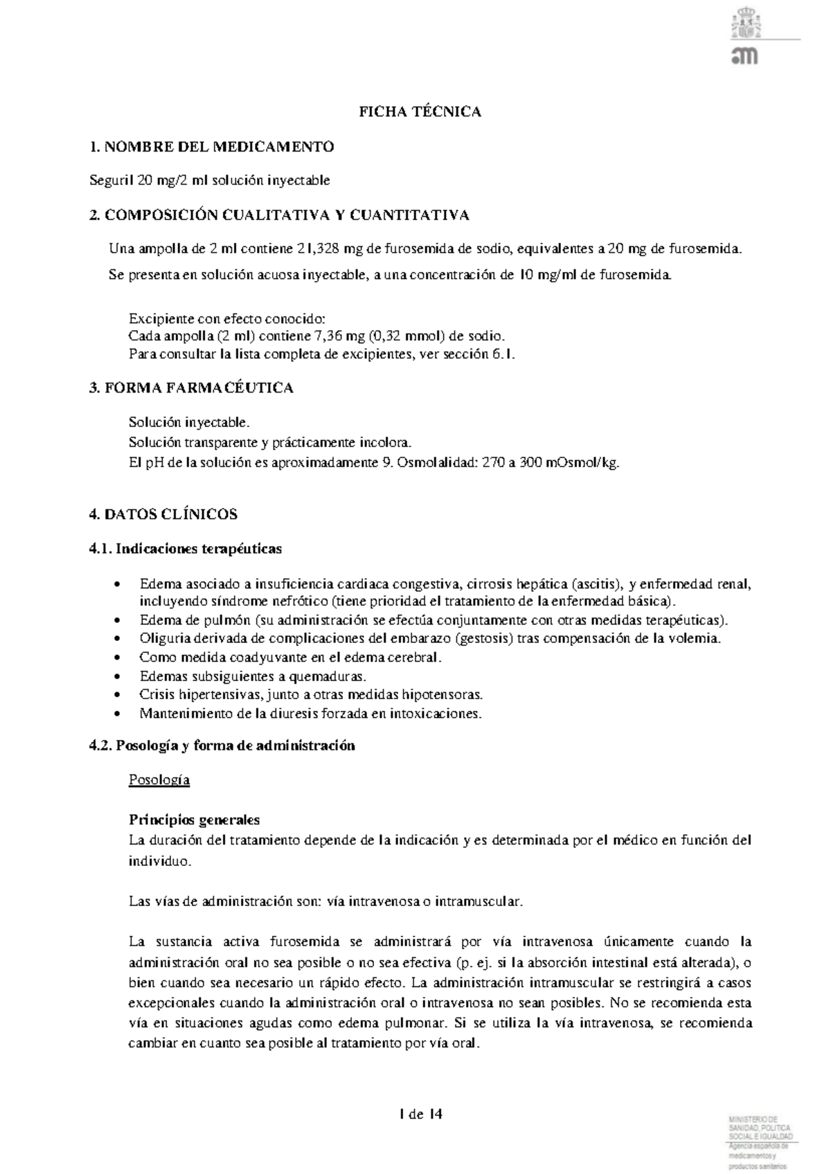 FICHA TÉCNICA DE SEGURIL 20 ML: USOS, DOSIS Y ADVERTENCIAS - Studocu
