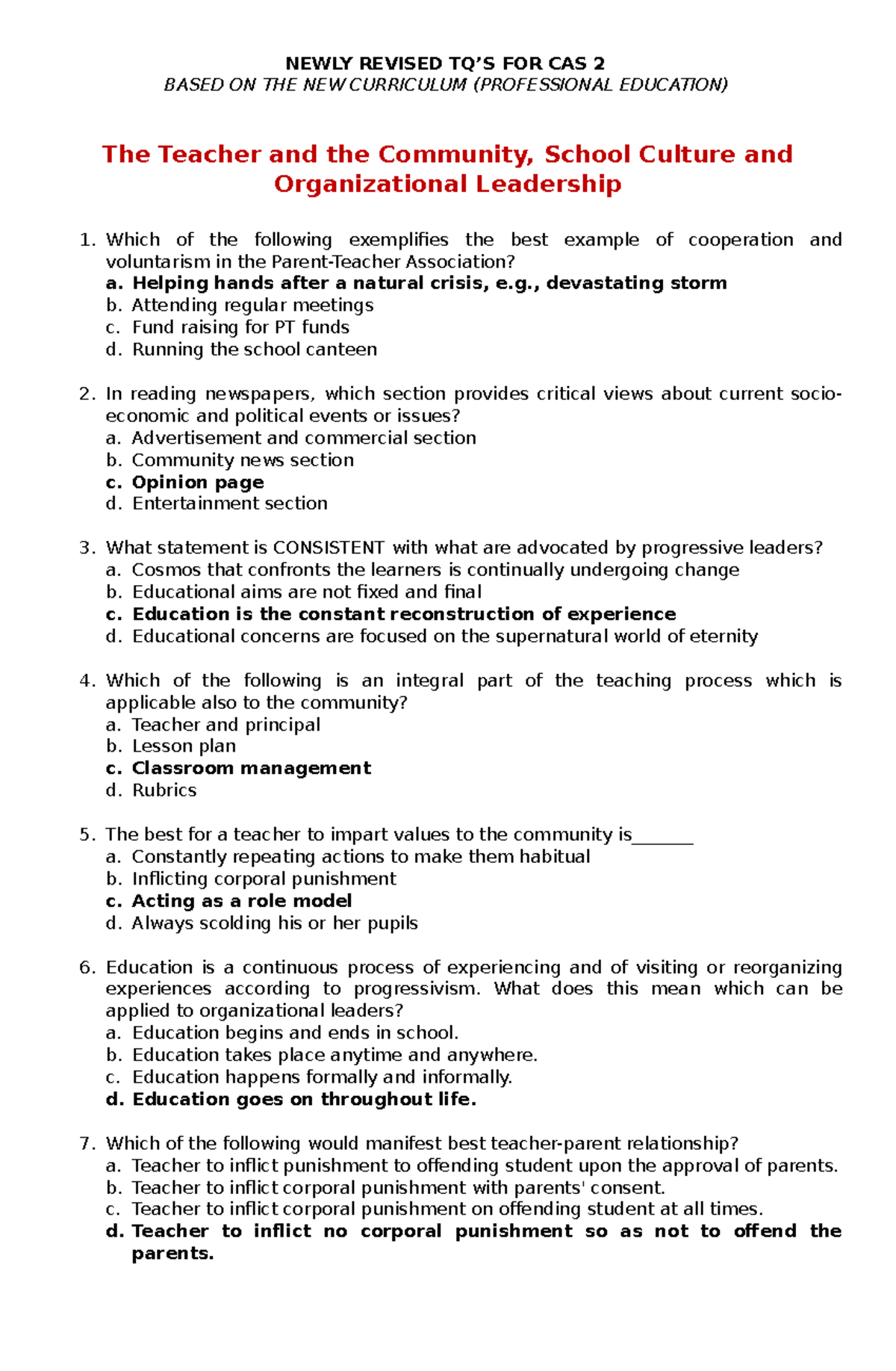 CAS 2 New Set of Questions - NEWLY REVISED TQ’S FOR CAS 2 BASED ON THE ...