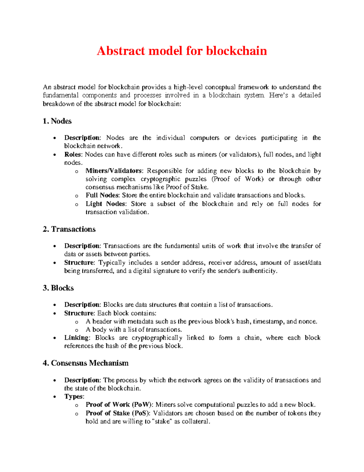 Abstract model for blockchain - Here’s a detailed breakdown of the ...