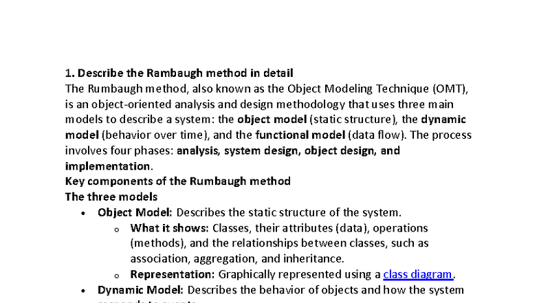 Oose 2.5 - Detailed Overview of the Rumbaugh Method and UML - Studocu