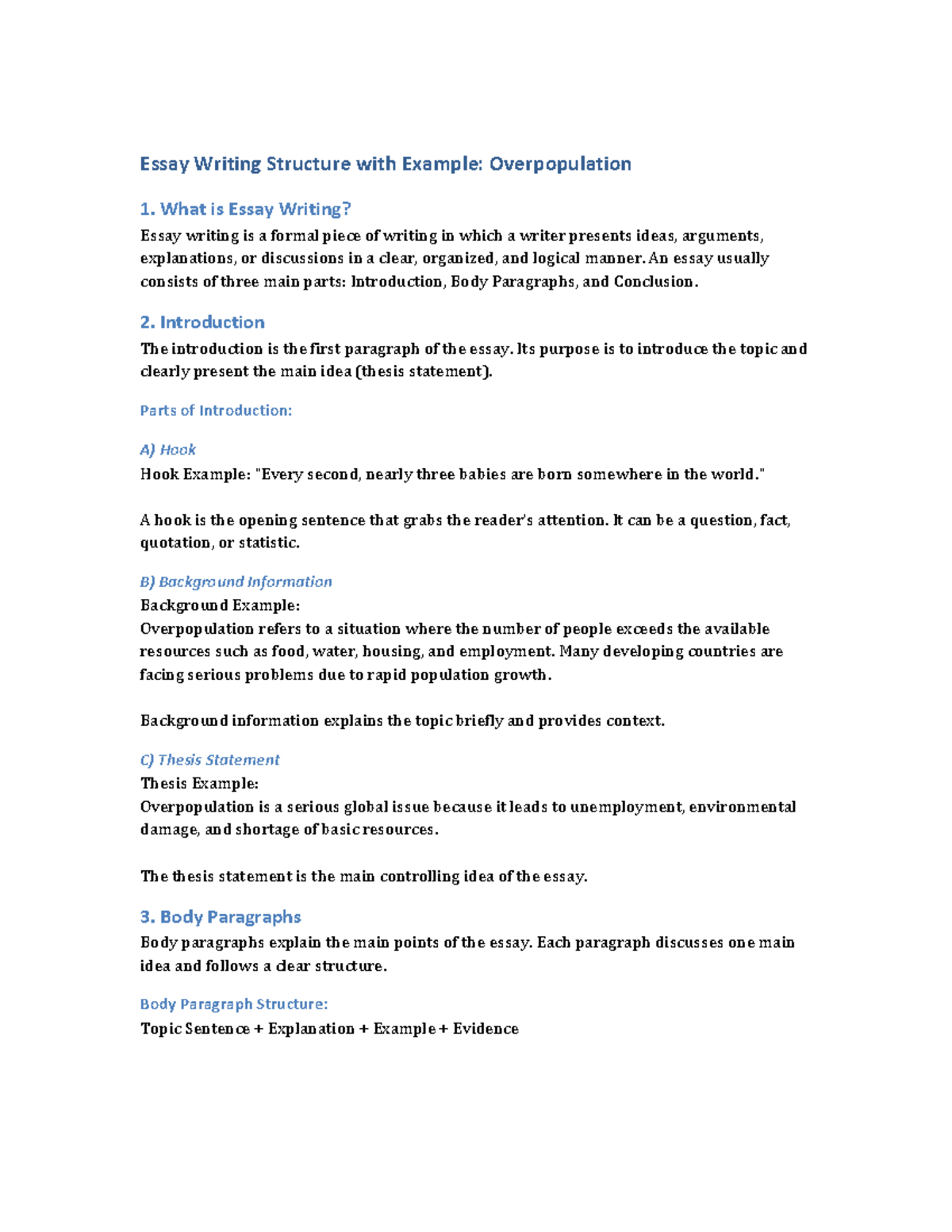 Essay Writing Structure: Overpopulation Analysis - Studocu