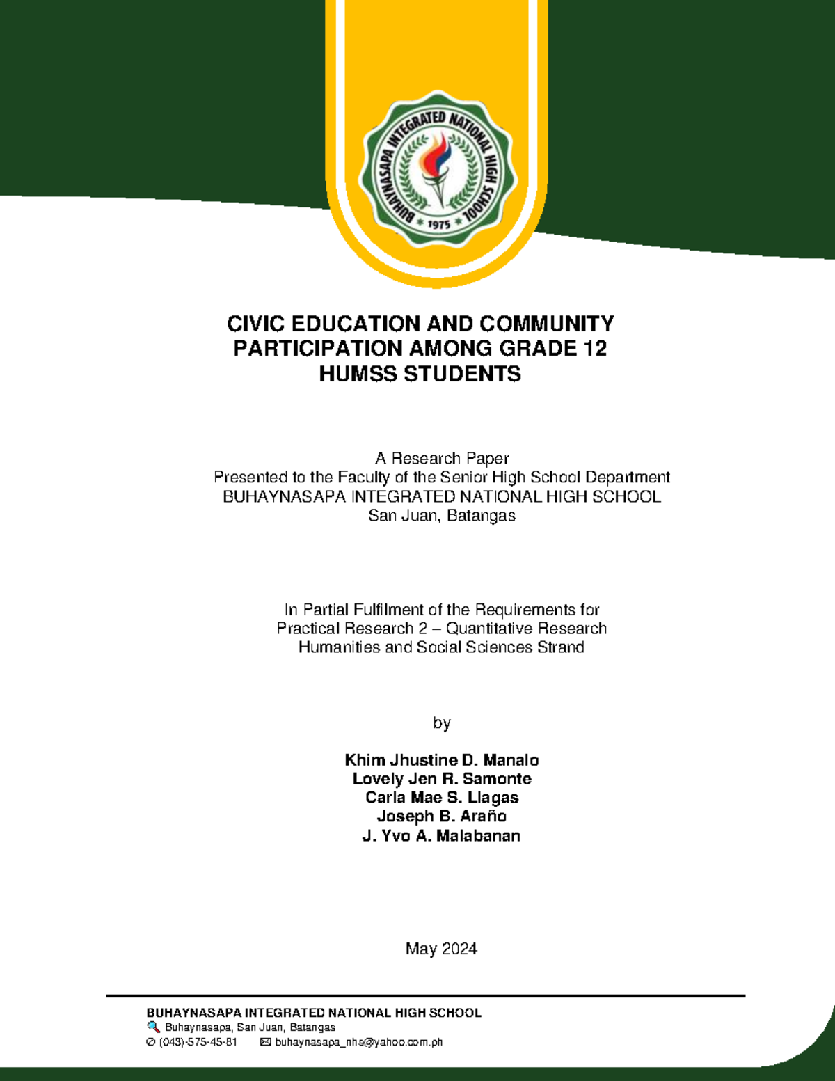 Civic Education & Community Participation: Grade 12 HUMSS Research ...