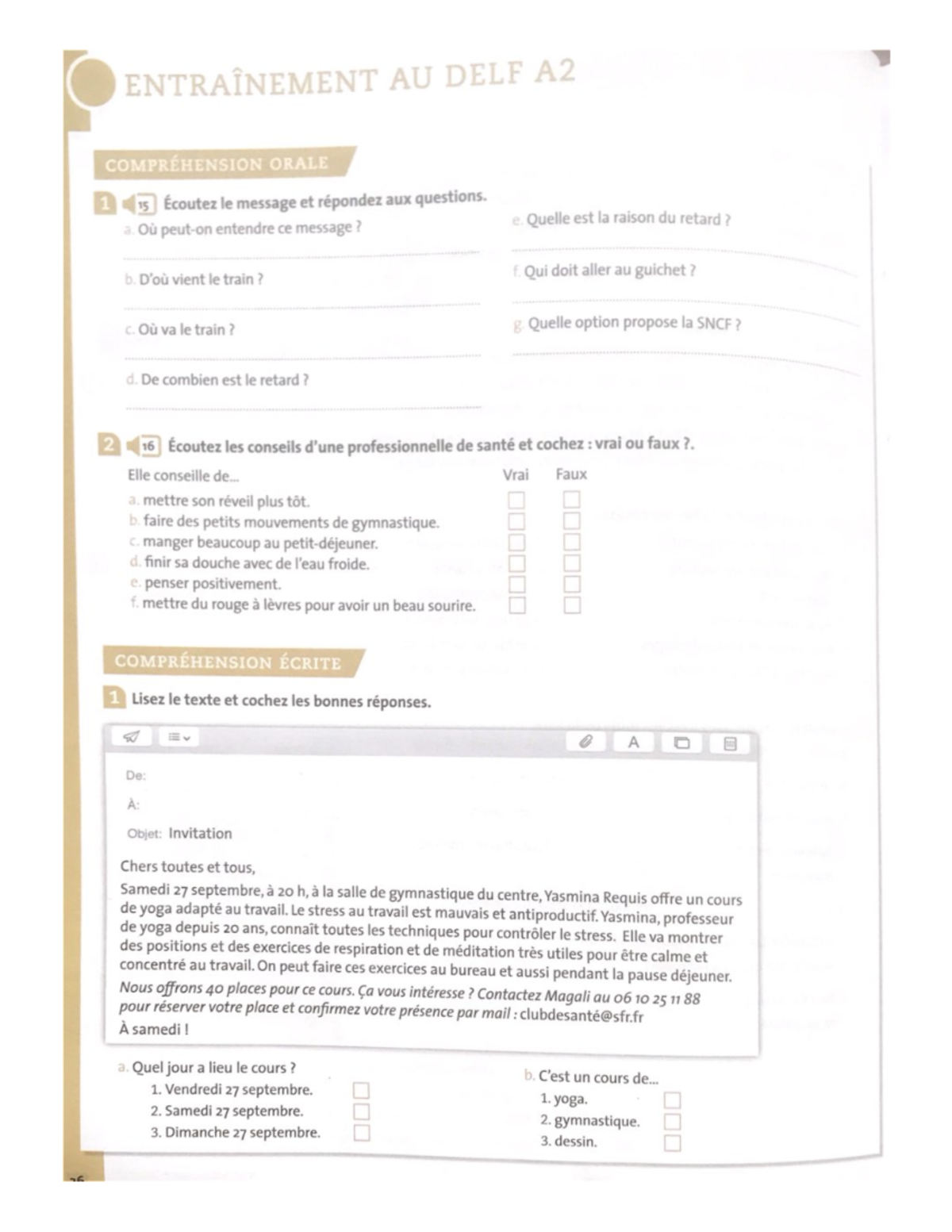 Examen final - Français 3: Compréhension orale et écrite A2 - Studocu