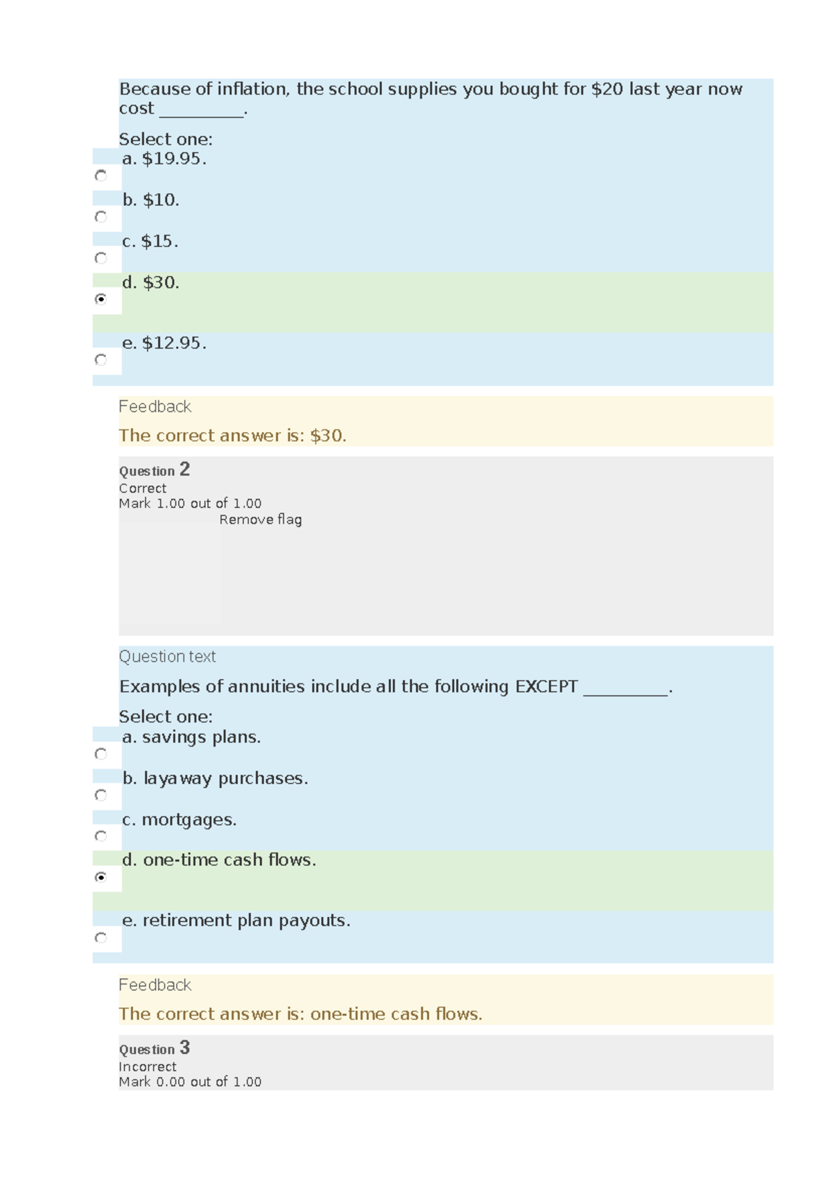 Bus2204 PERSONAL FINANCE graded quiz Unit 3 - Because of inflation, the ...