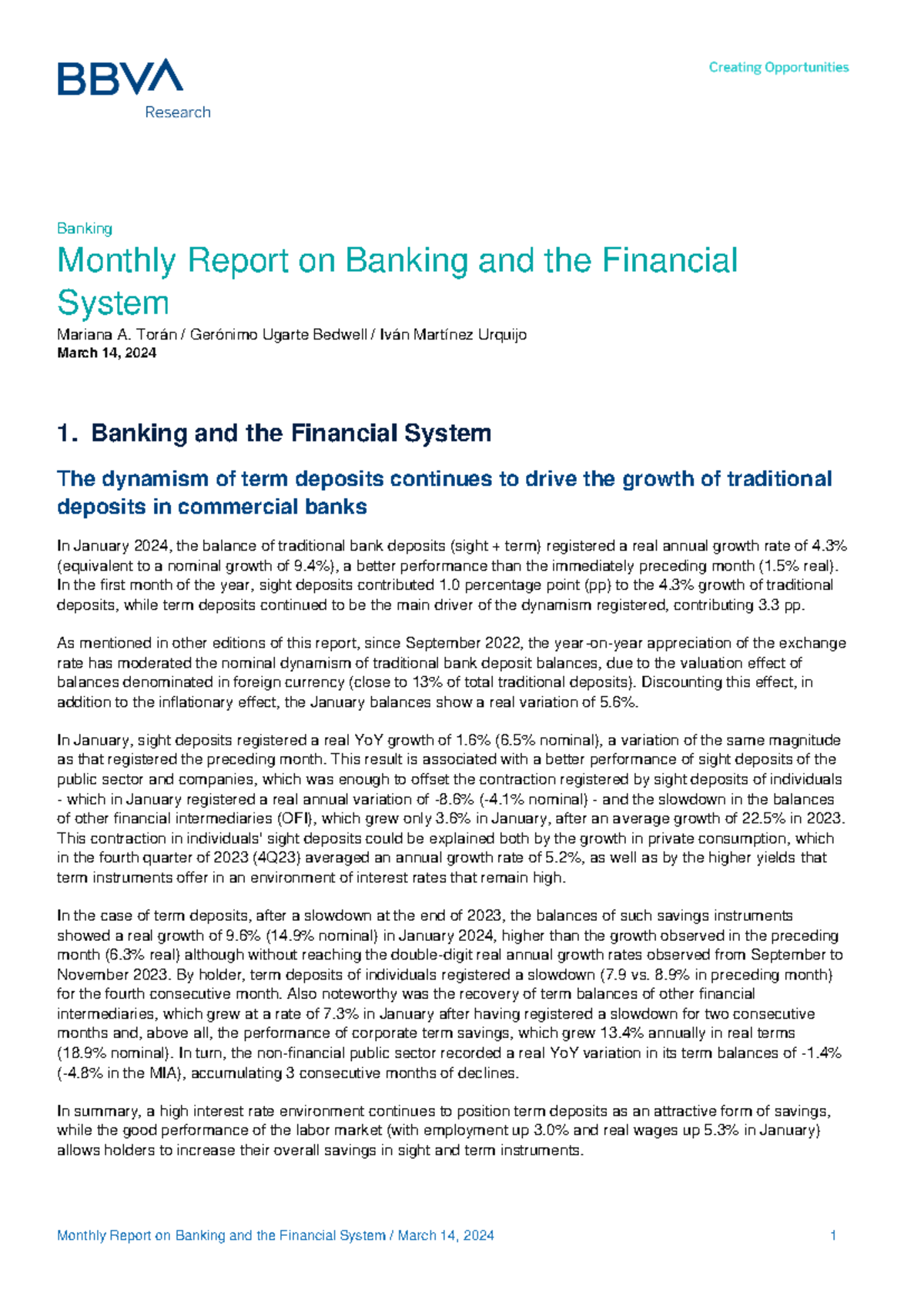 Monthly Report on Banking and the Financial System Mar24 - Banking ...