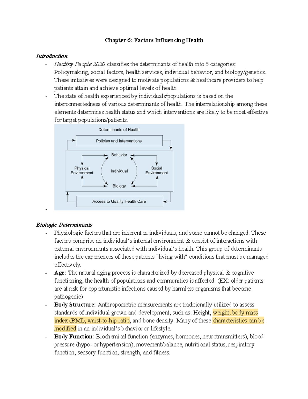 Chapter 6 Factors Influencing Health - Chapter 6: Factors Influencing ...