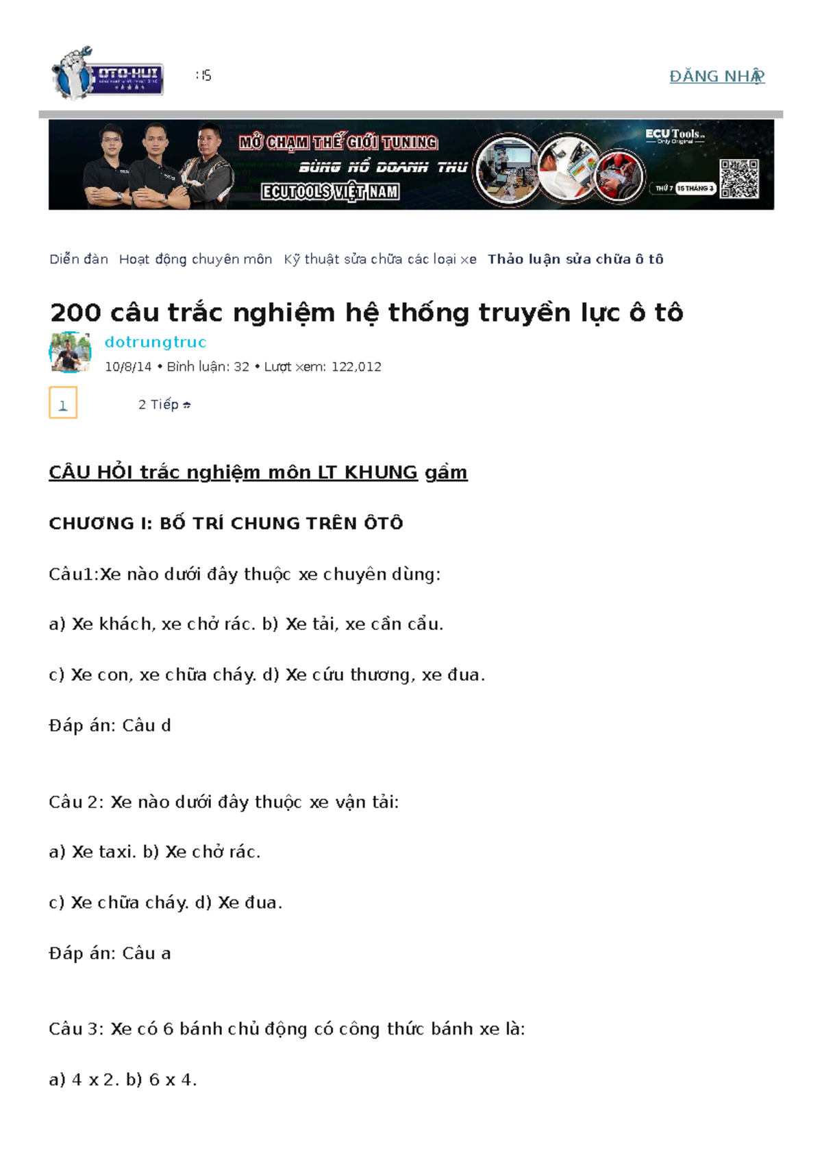 200 Câu Trắc Nghiệm Hệ Thống Truyền Lực Ô Tô - OTO-HUI - Studocu