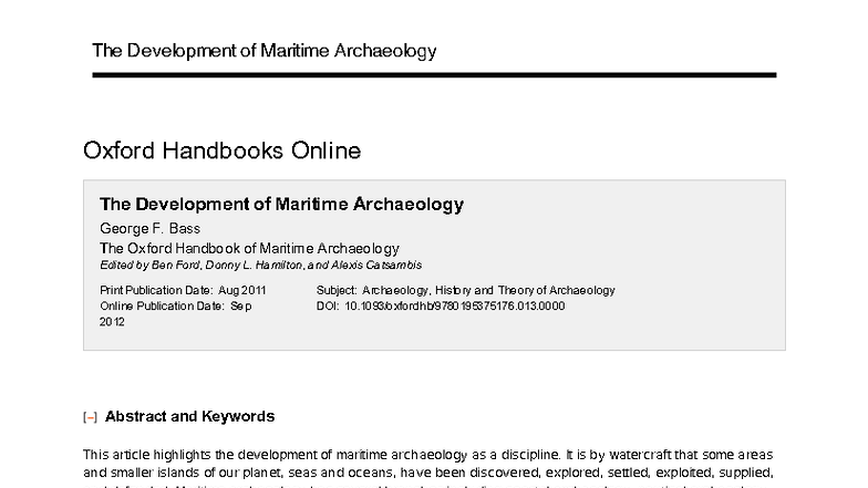 The Evolution of Maritime Archaeology: Insights and Challenges - Studocu