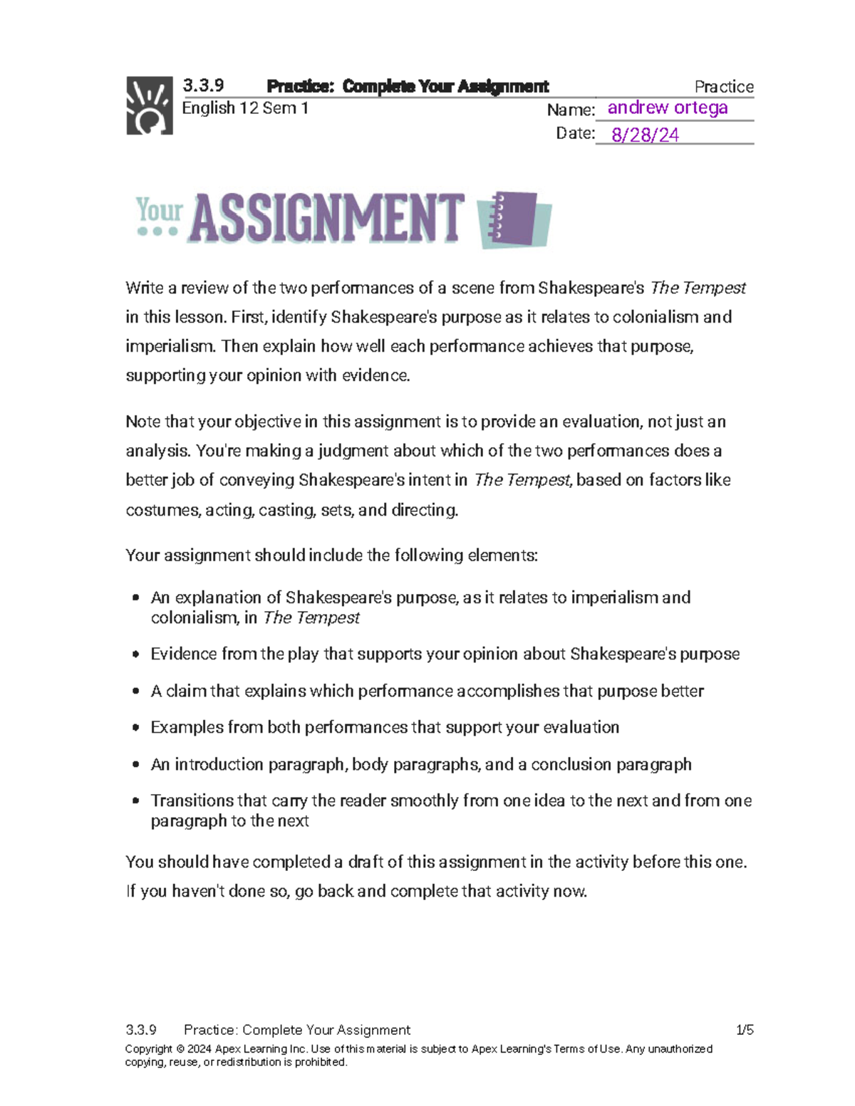 3.3.9 Practice - Complete Your Assignment (Practice) - Practice: Complete Your Assignment 1 ...