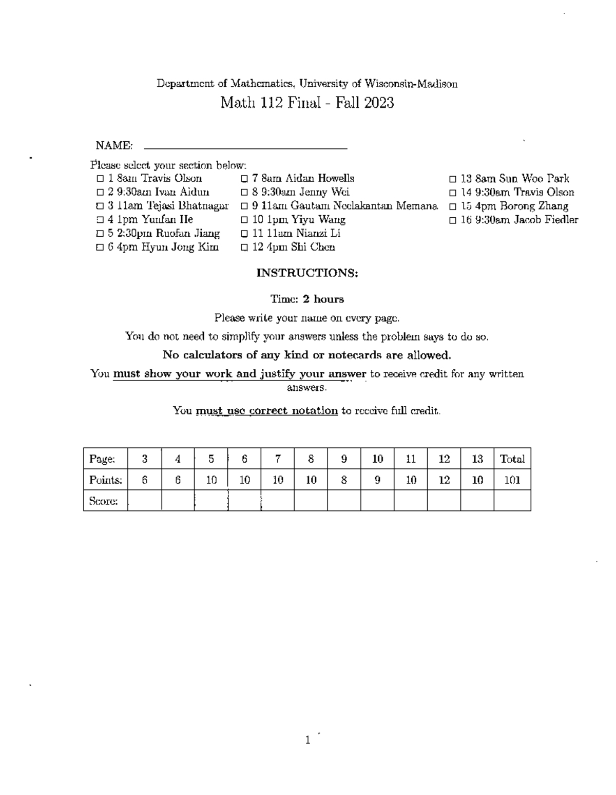 2023 Math 112 Final Exam - Fall Semester Overview - Studocu