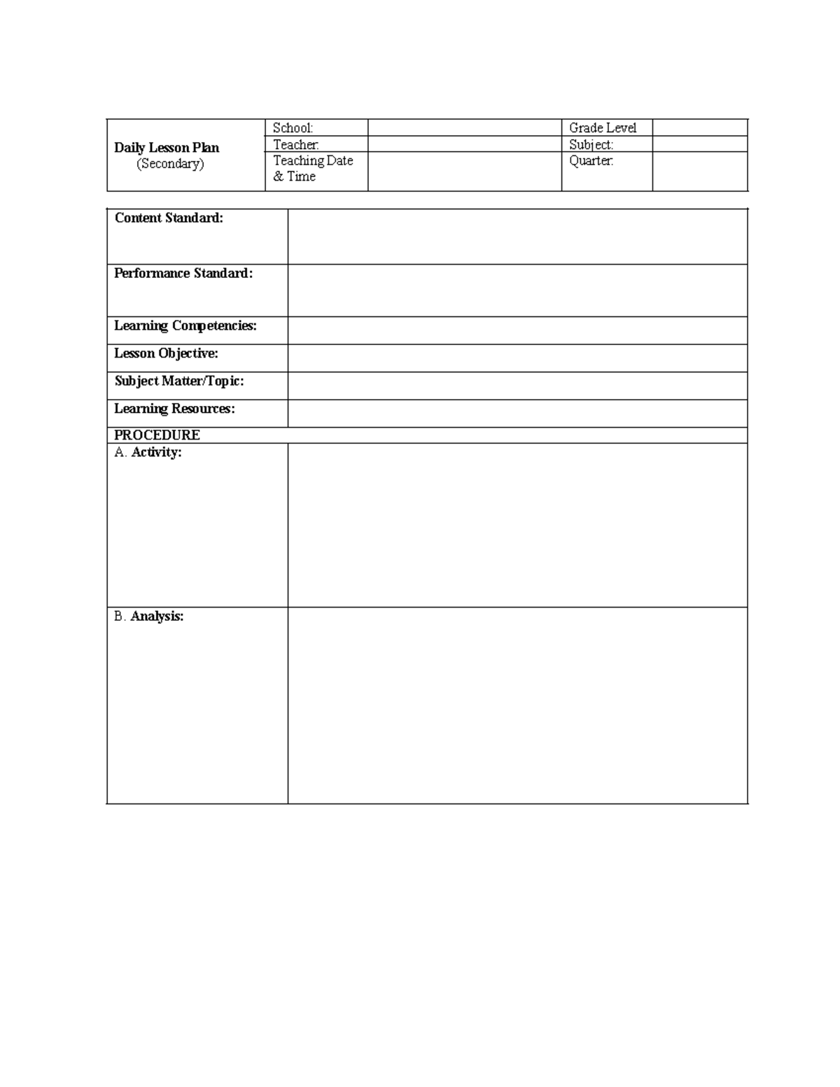 DLP: Daily Lesson Plan Guide for Secondary Education - Studocu