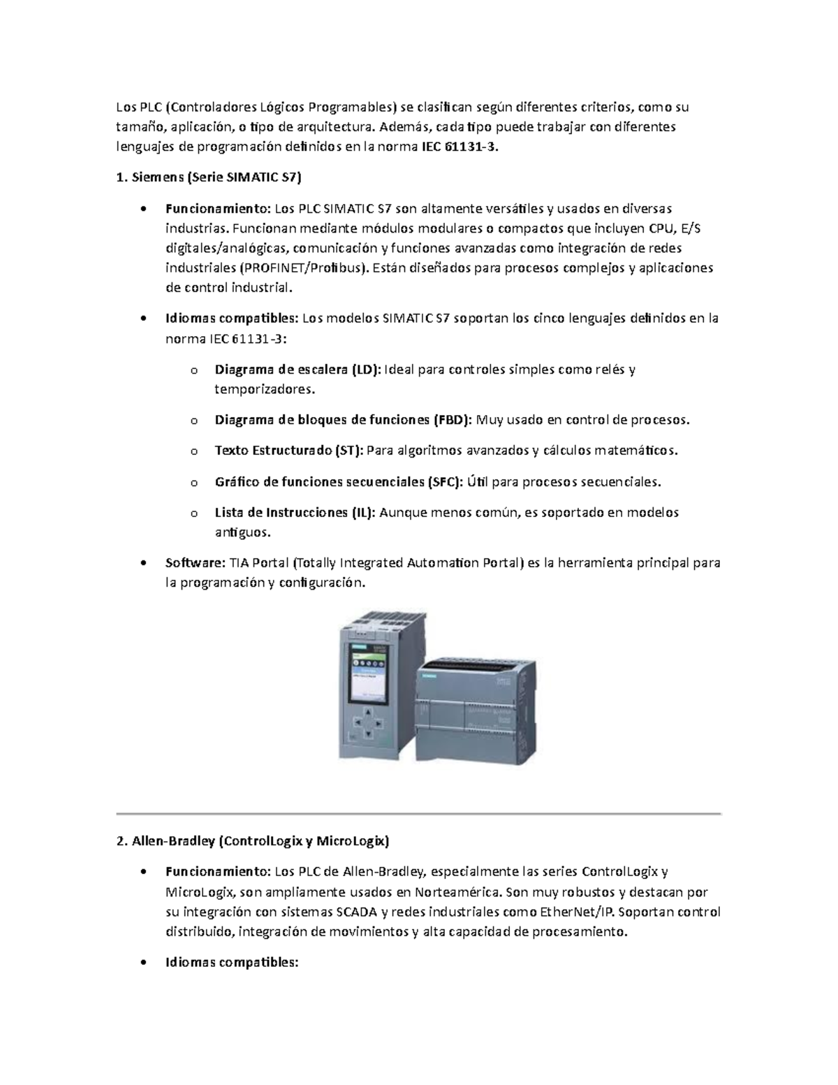 Tipos de PLC - Clasificación y Características Resumidas - Studocu