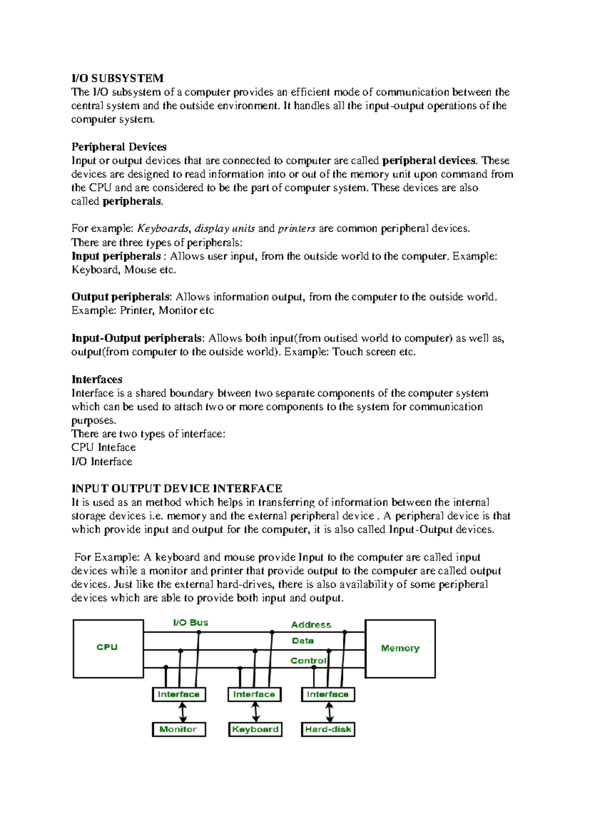 COA Module IV Notes: Understanding Computer Subsystems and Peripherals ...