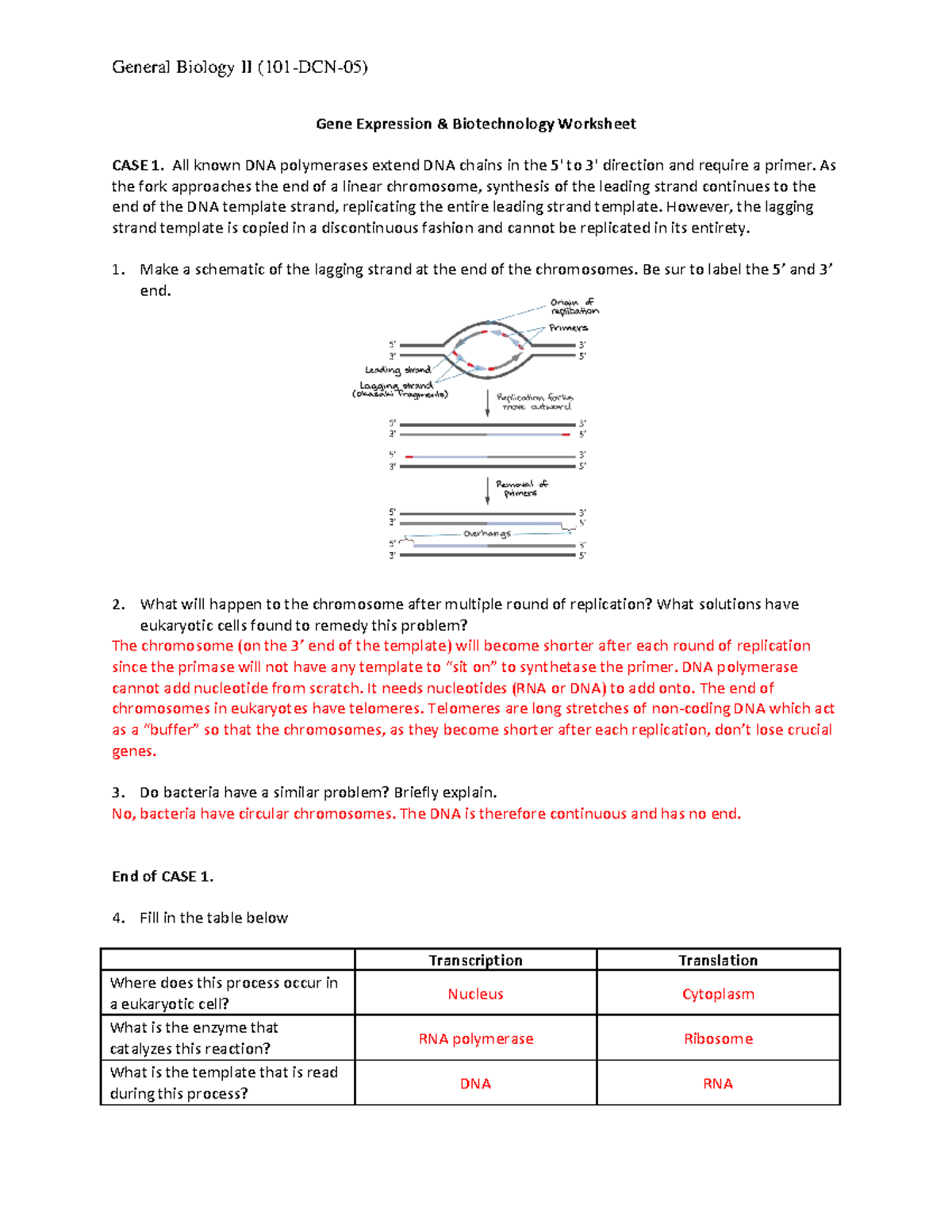 Gene Expression & Biotechnology Worksheet Answer Key (BIO101) - Studocu