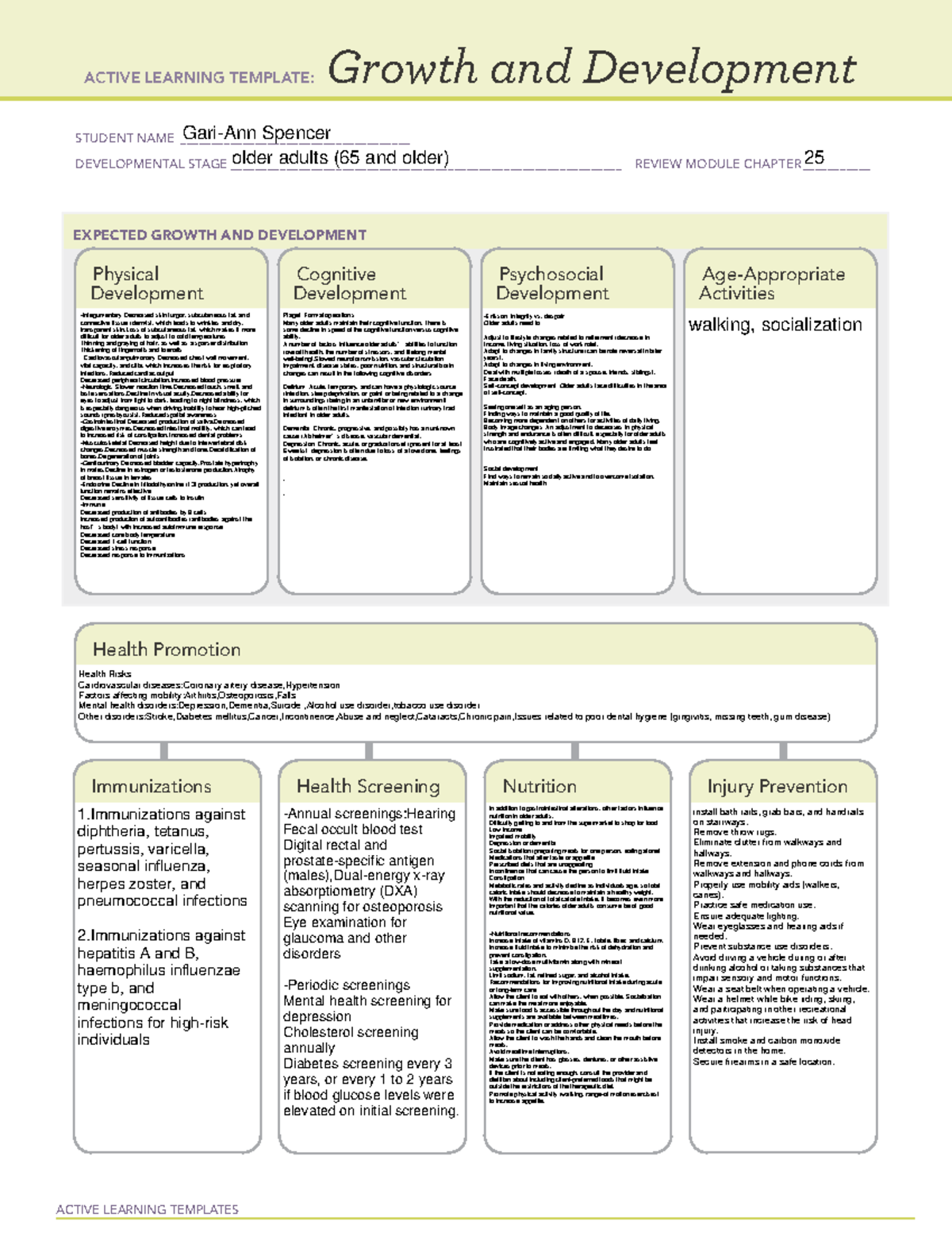 Growth and Development in Older Adults: Active Learning Template - Studocu