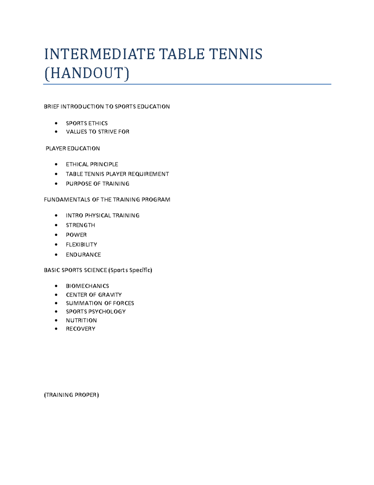 Intermediate Table Tennis Training Guide - Palawan Handout - Studocu