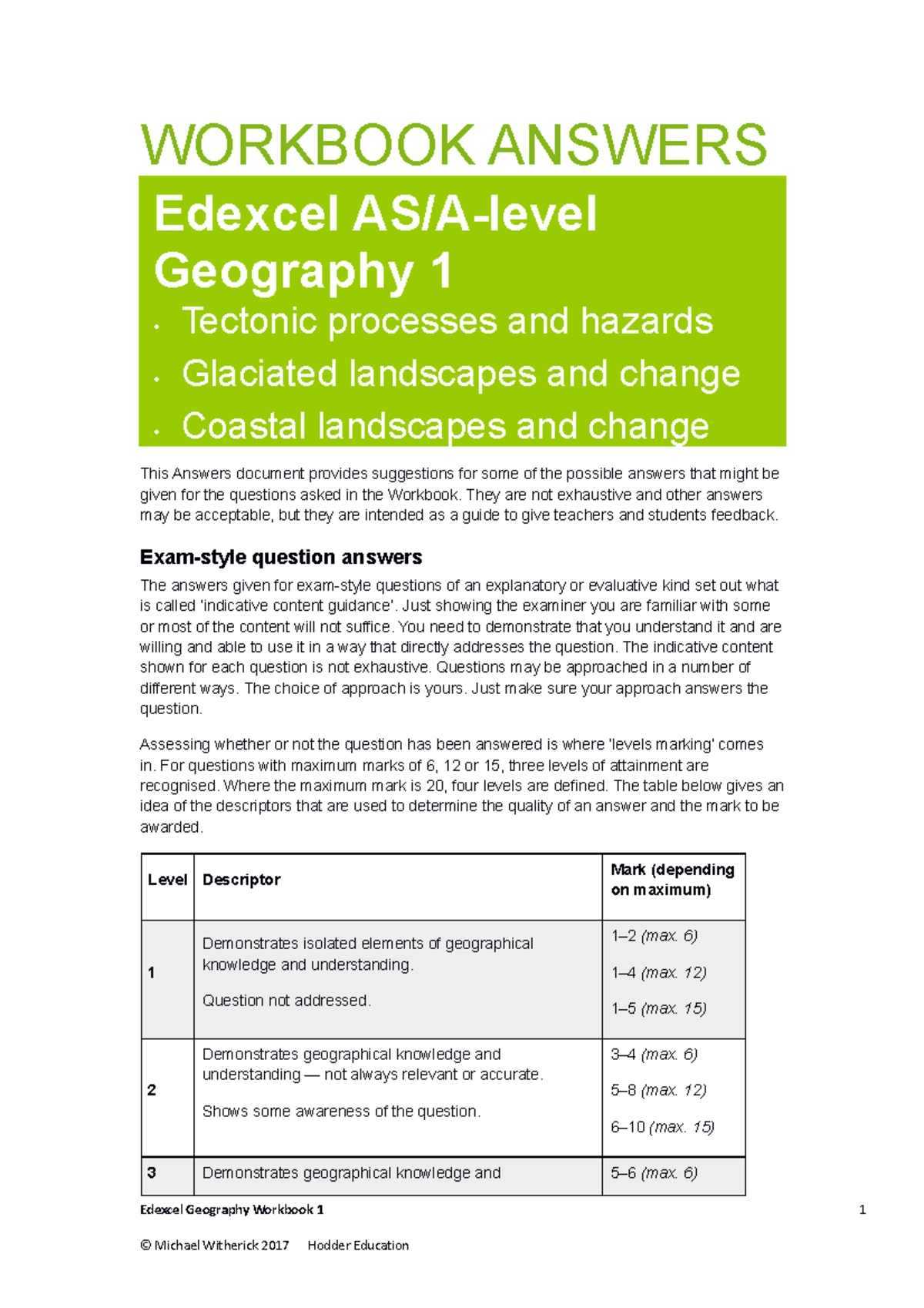 Edexcel Geography AS/A-Level Workbook 1 Answer Key for Tectonic Hazards ...