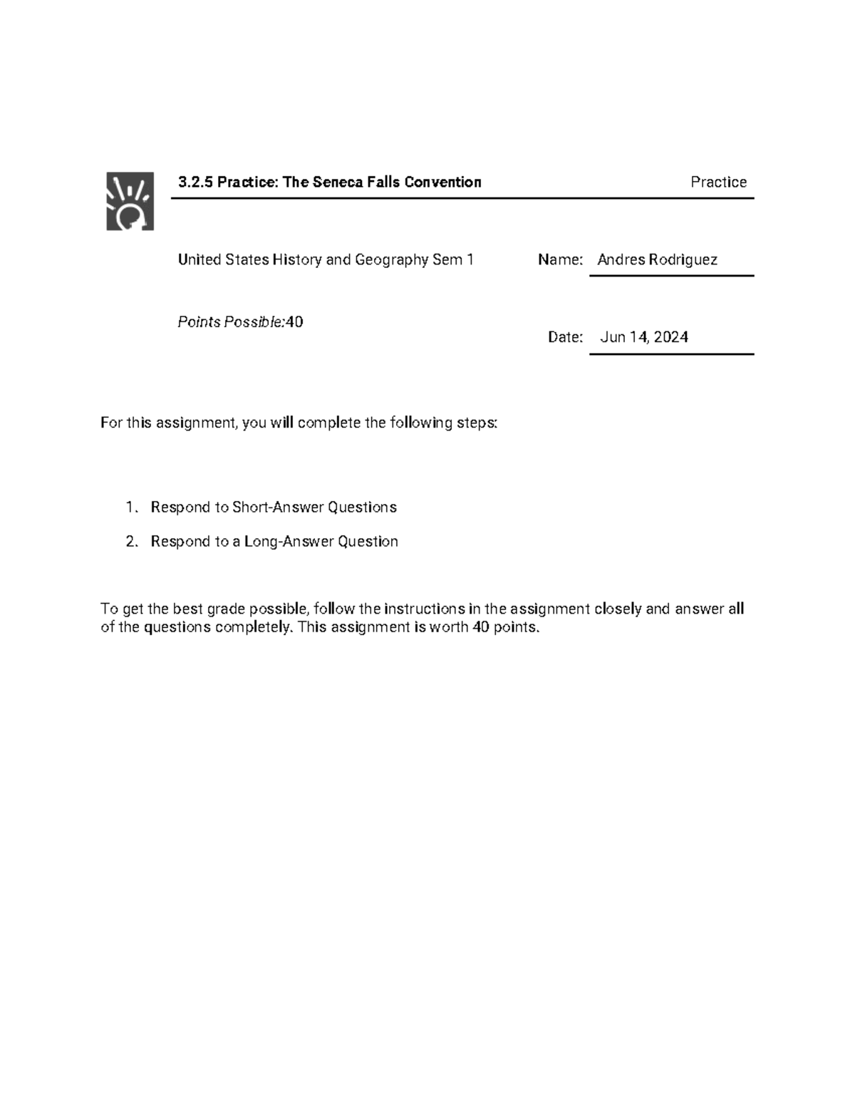 US History Sem 1: Seneca Falls Convention Practice 3 Insights - Studocu