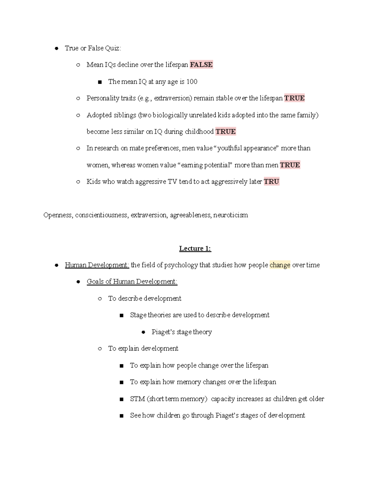 Developmental Psychology Exam 1 Review: Key Concepts & Theories - Studocu