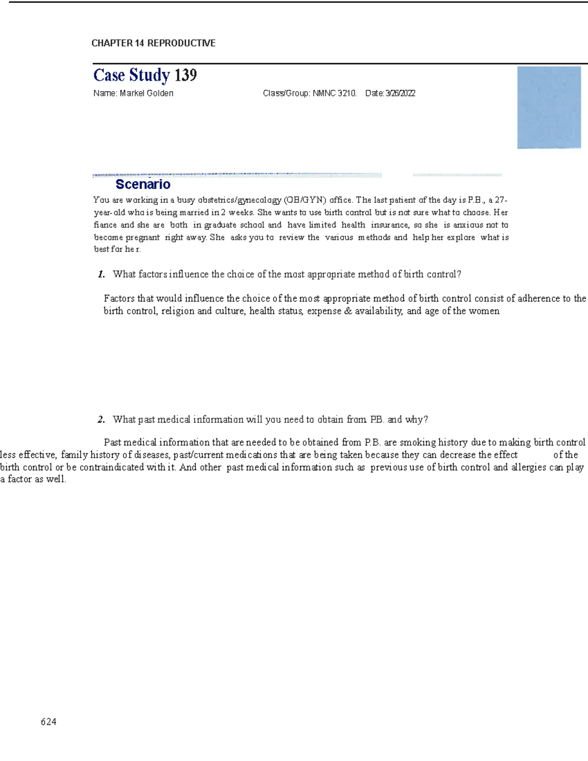 Birth Control Case Study: NMNC 3210 Insights and Recommendations - Studocu