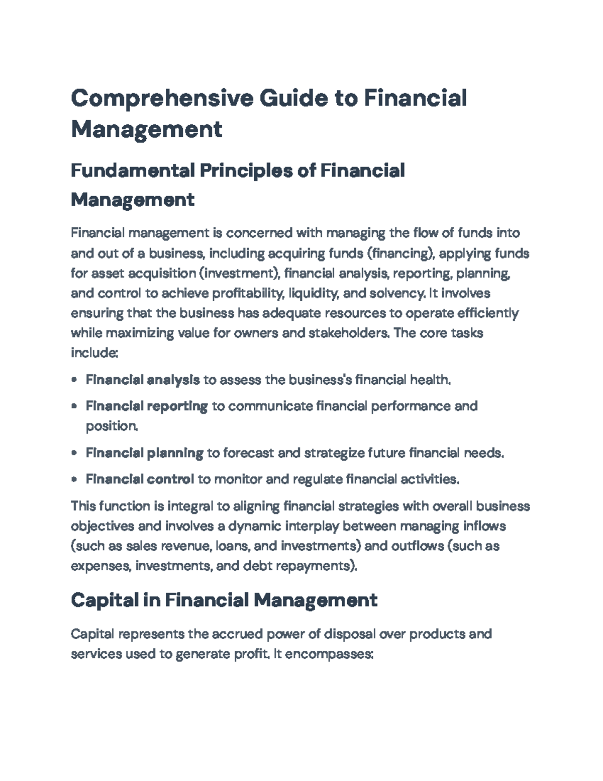 Comprehensive Overview of Financial Management Principles (FIN 101 ...