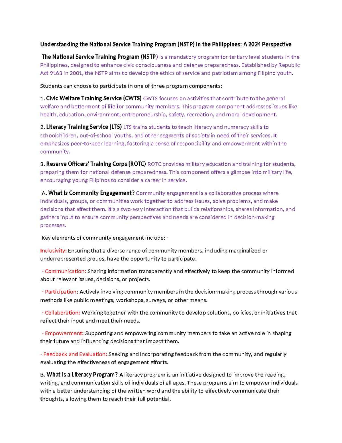 NSTP Overview: Understanding Civic Engagement & Literacy Programs - Studocu
