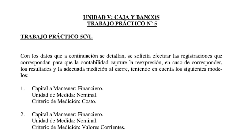 TP 5: Caja y Bancos - Registro Contable y Medición (U5) - Studocu