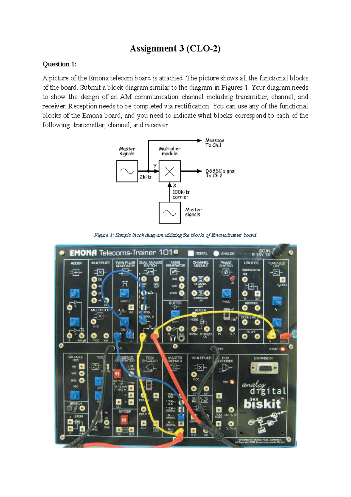 Assignment 3: AM Communication Channel Block Diagram Using Emona Board ...