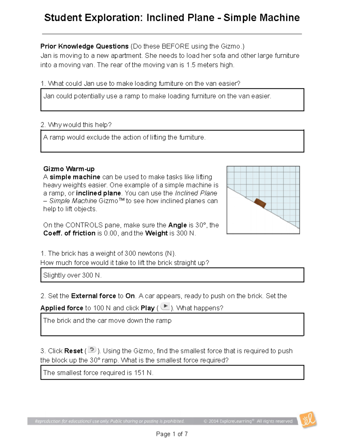 Exploration of Inclined Plane Mechanics - Simple Machines Activity ...