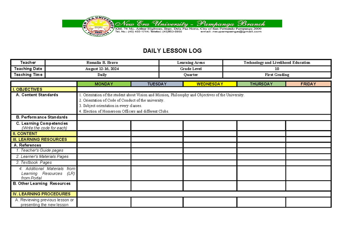DAILY LESSON LOG: TLE 10 - Teaching Strategies and Learning Activities ...