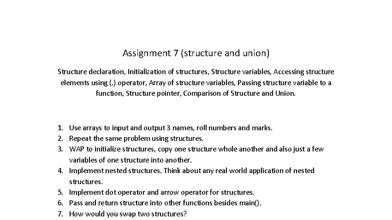 C Pro 3: Assignment 7 - Structures & Unions Overview - Studocu