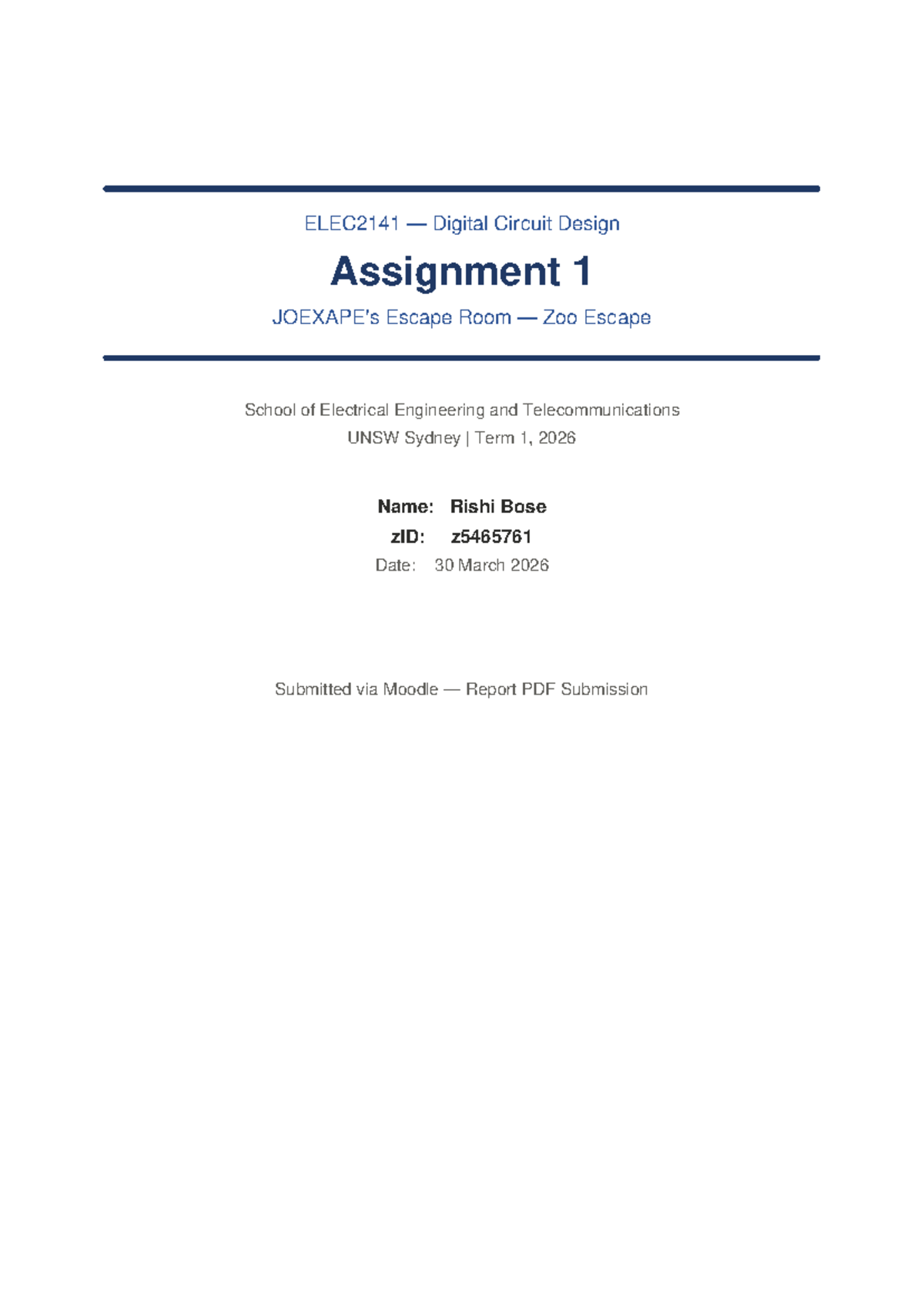 ELEC2141 Digital Circuit Design A1 Report: Combinational Logic Circuits ...