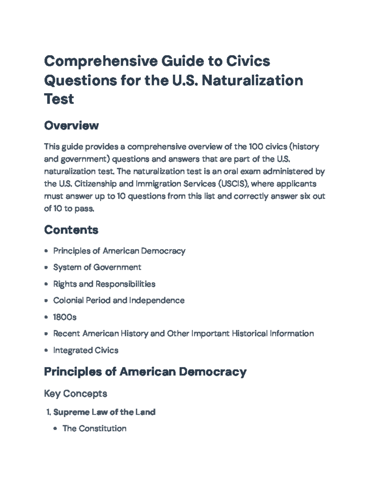 Comprehensive Guide to U.S. Naturalization Civics Test (CIV 101) - Studocu