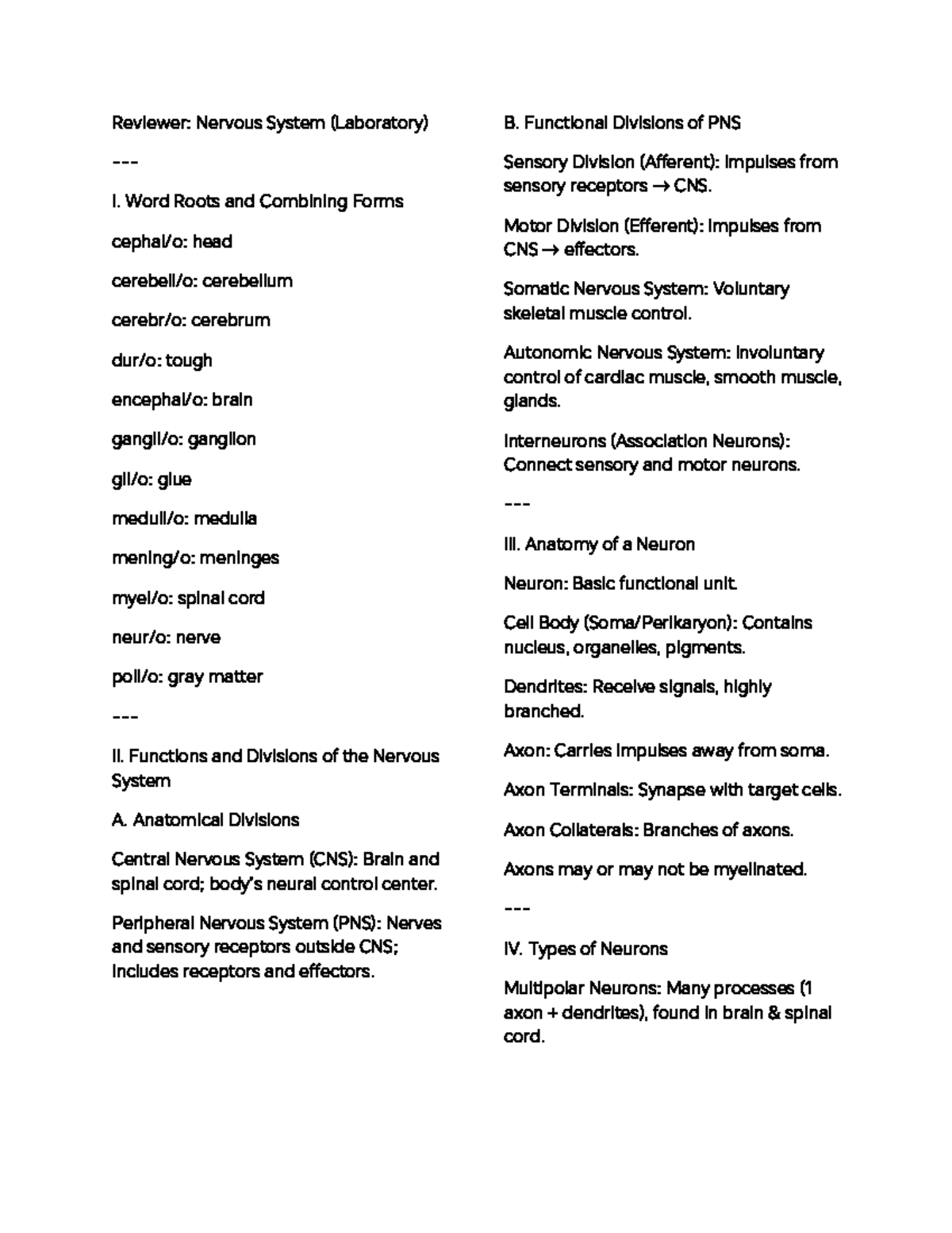 Nervous System Overview: PNS Functional Divisions & Anatomy - Studocu