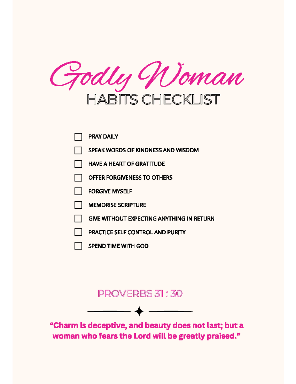 Proverbs 31:30 - Godly Woman Habits Checklist for Daily Living - Studocu