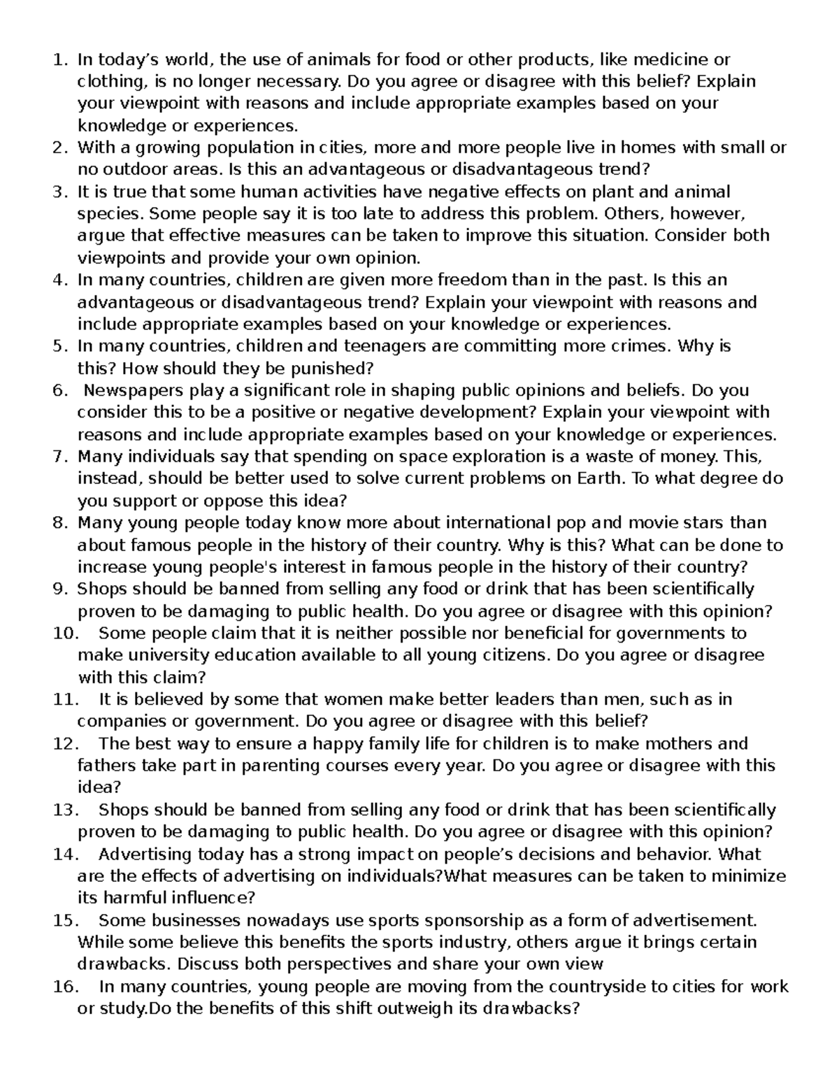 IELTS Writing Task Topics 2025: Opinion Essays and Discussions - Studocu