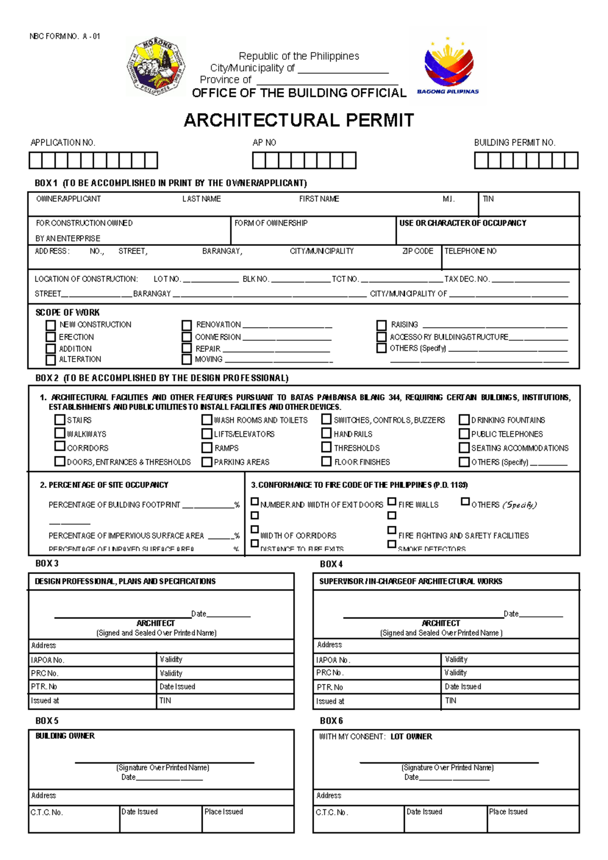 Architectural Permit Application 2025 - NBC Form No. A-01 - Studocu