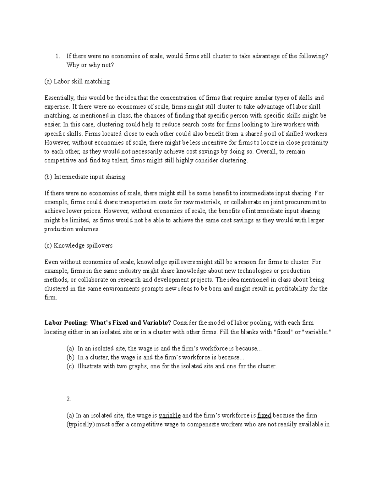 ECO333 problem set 2 - urban economics - If there were no economies of scale, would firms still ...