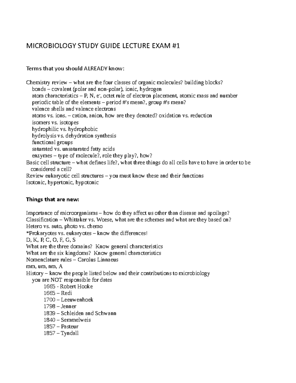 Microbiology Study Guide for Lecture Exam #1 (BIO 101) - Studocu