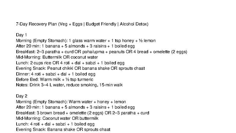 7-Day Recovery Plan for Budget-Friendly Alcohol Detox - Studocu