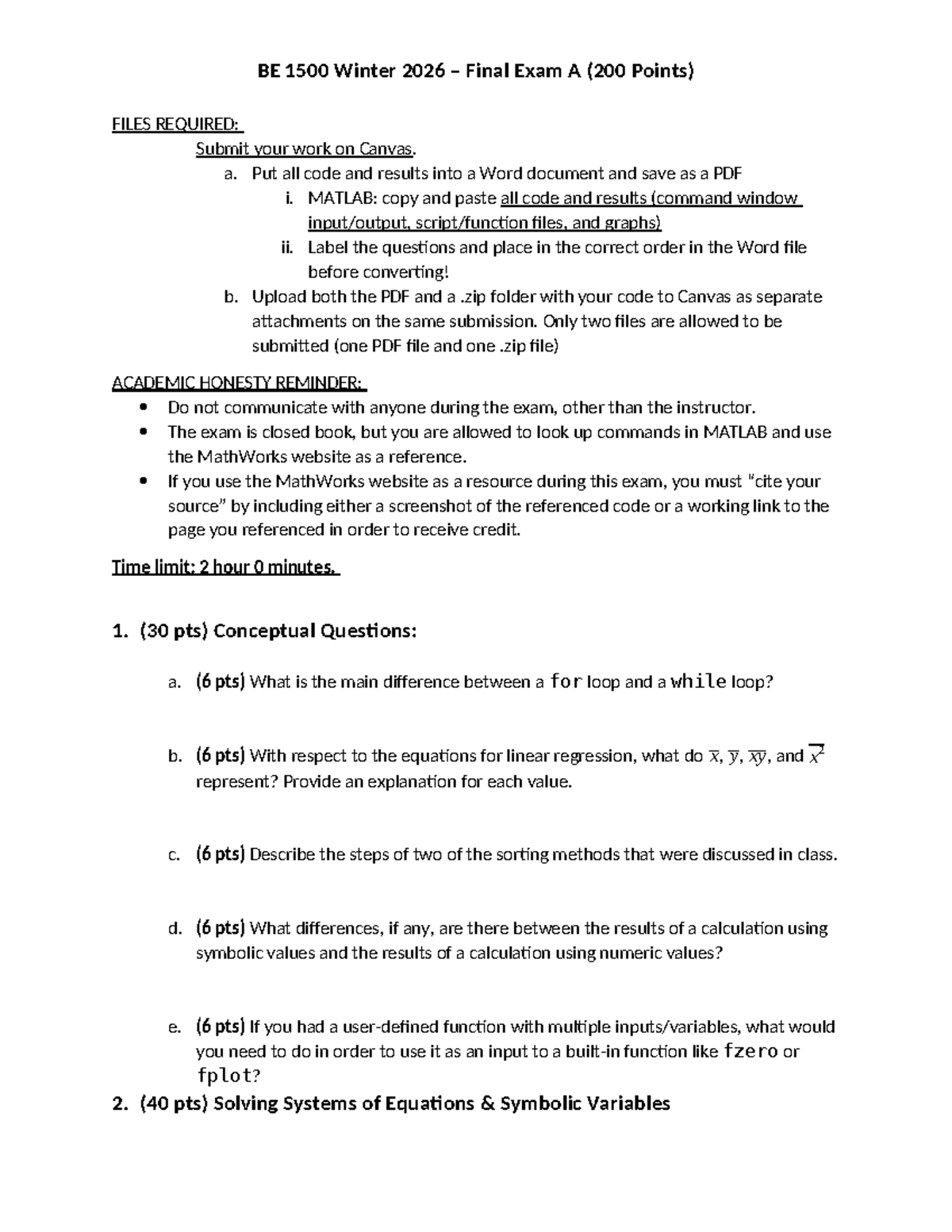 BE 1500 Winter 2026 Final Exam A Guidelines and Requirements - Studocu