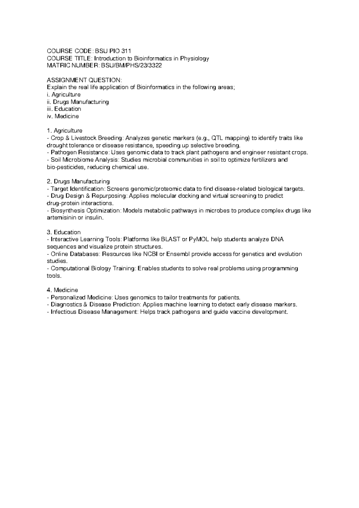 Bioinformatics Assignment: Real-Life Applications in Agriculture ...