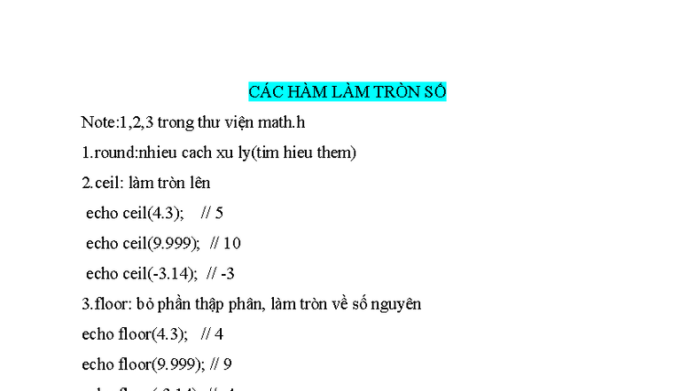 CÁC HÀM TRONG THƯ VIỆN MATH.H VÀ CÁC KHÁI NIỆM CƠ BẢN - Studocu
