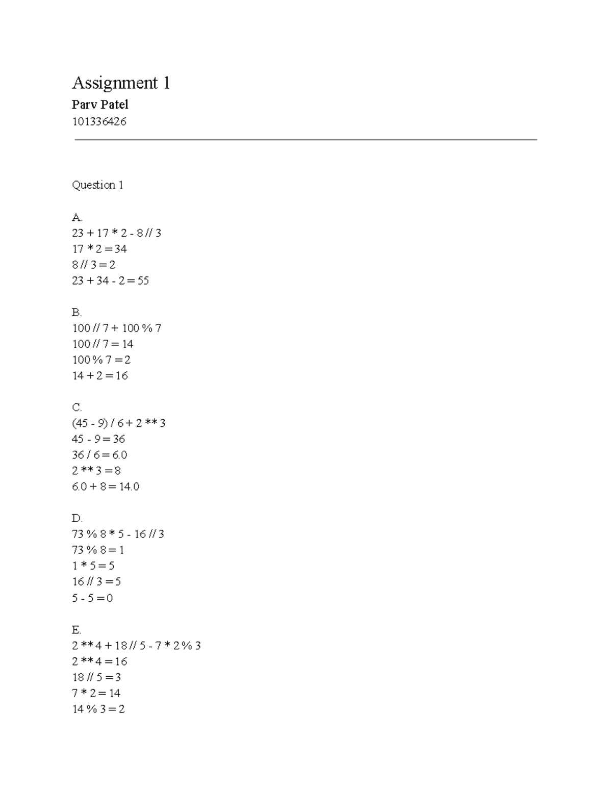 Assignment 1 Solutions for Course 101336426 - Studocu