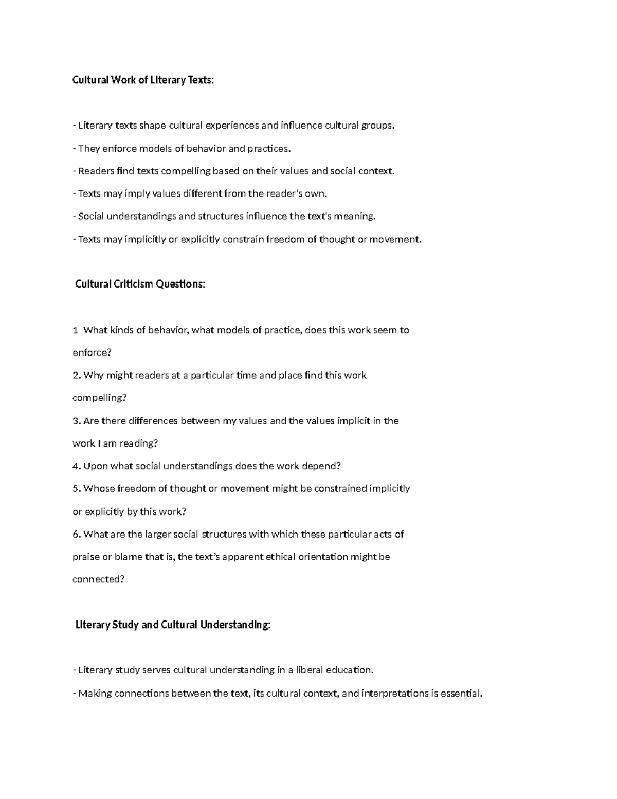Cultural Criticism AND Literature 1 - Cultural Work of Literary Texts ...