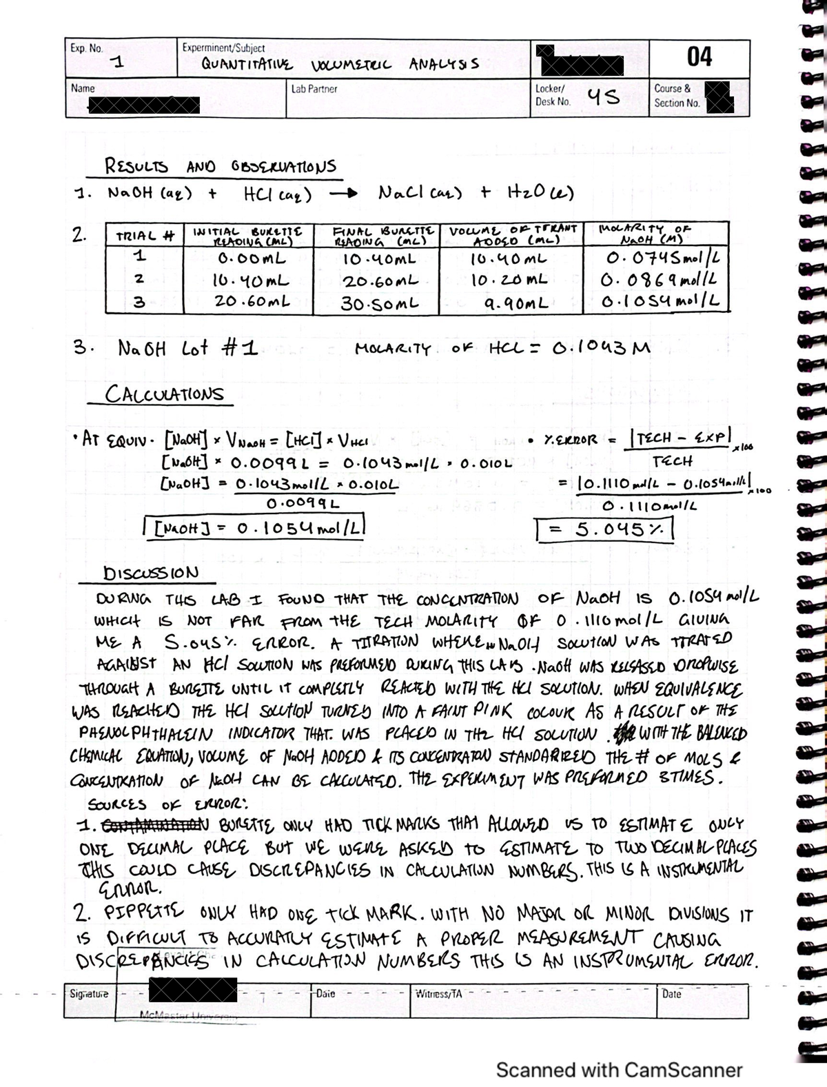 Quantitative Volumetric Analysis Lab Report - Exp. No. 1 - Studocu
